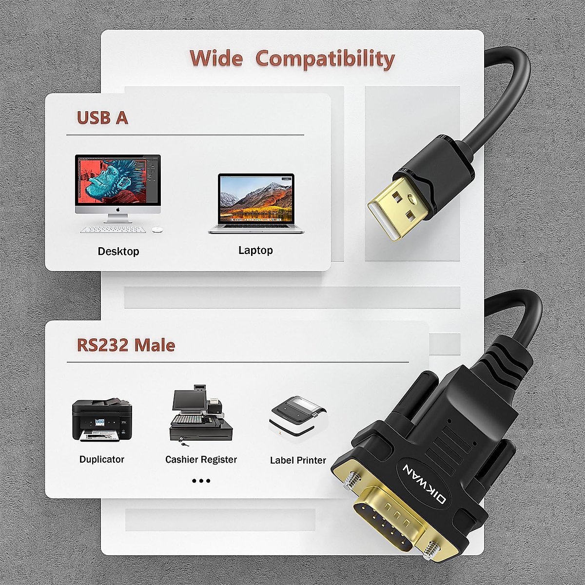 OIKWAN USB to RS232, USB Serial Adapter with FTDI Chipset,USB 2.0 to Male DB9 Serial Cable for Windows 11,10, 8, 7, Vista, XP, 2000, Linux and Mac OS(6ft)…