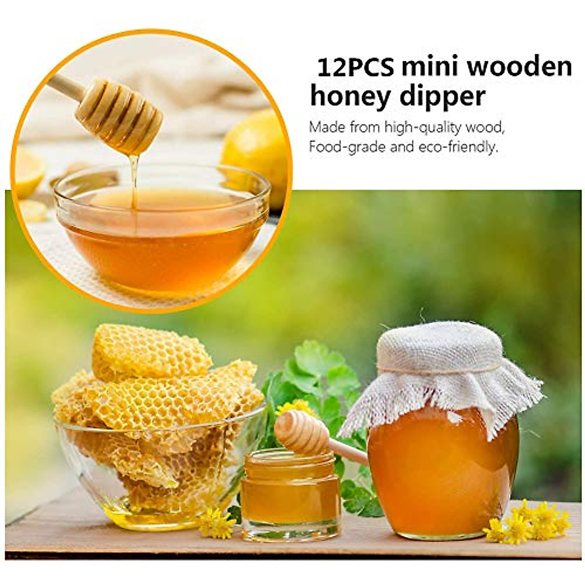 12 Pack 3 Inch Wood Honey Dippers Sticks, Mini Honey Dipper Stirrer for Honeycomb Jar Dispense Drizzle
