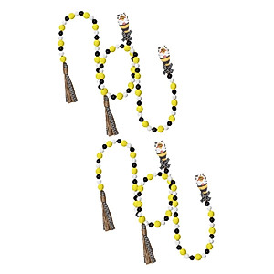 Abaodam 4 Pcs Bee Wooden Beads Farmhouse Bead Garland Wooden Sign Prayer Bead Wall Decor Wooden Tiered Tray Decor Wood Pallet Wooden Hanging Bead Garland Beadwork Tassel