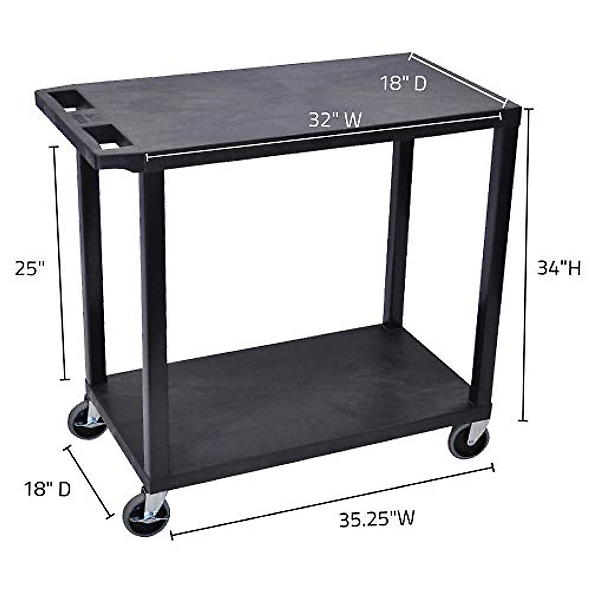 Offex 32" x 18" Mobile Multipurpose Utility Cart with 2 Flat Shelves, Push Handle - Black, Great for Garage, Shop or Storage Area