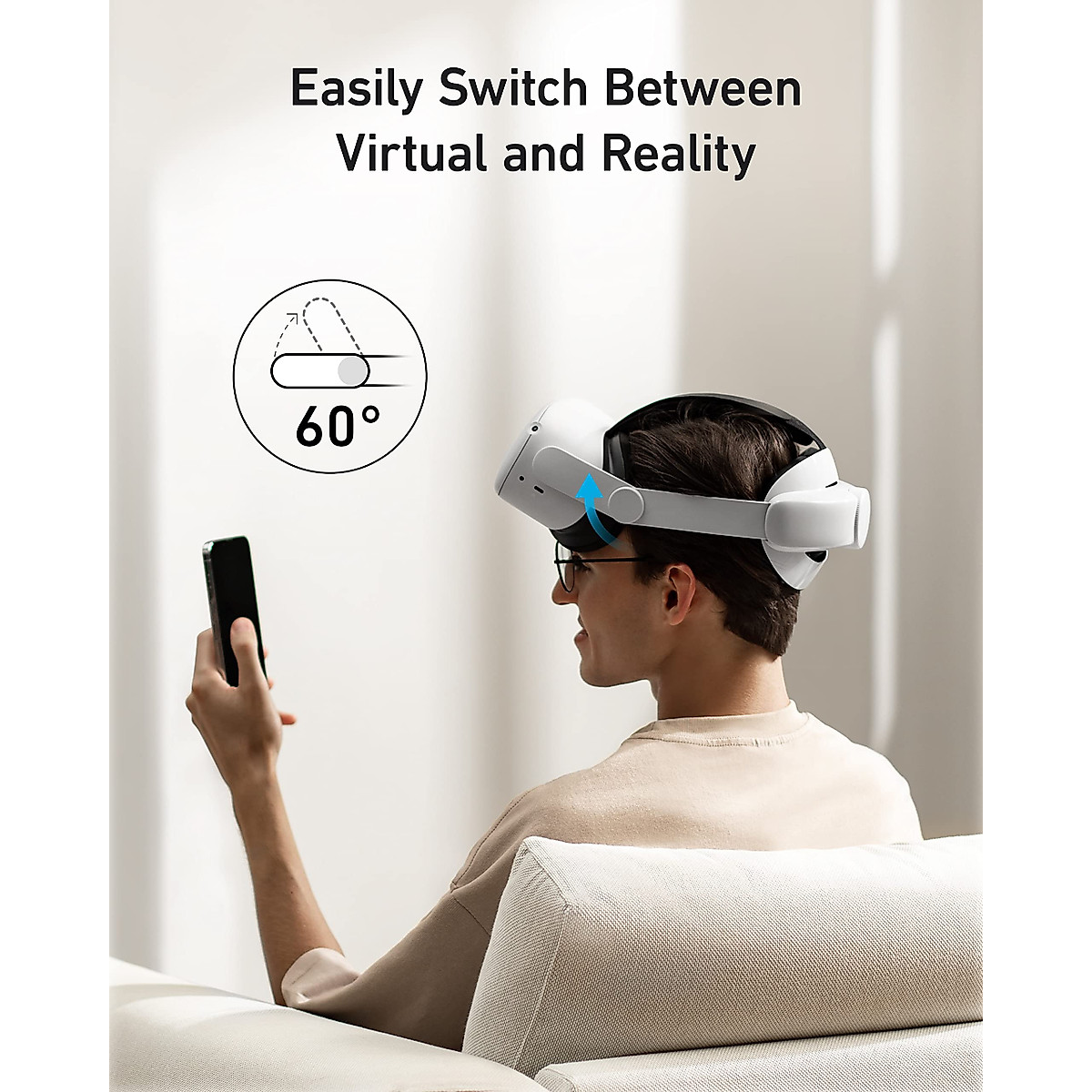 Anker Head Starp Compatible with Oculus Quest 2, Easily Switch Between Virtual and Reality, Adjustable Size for Using