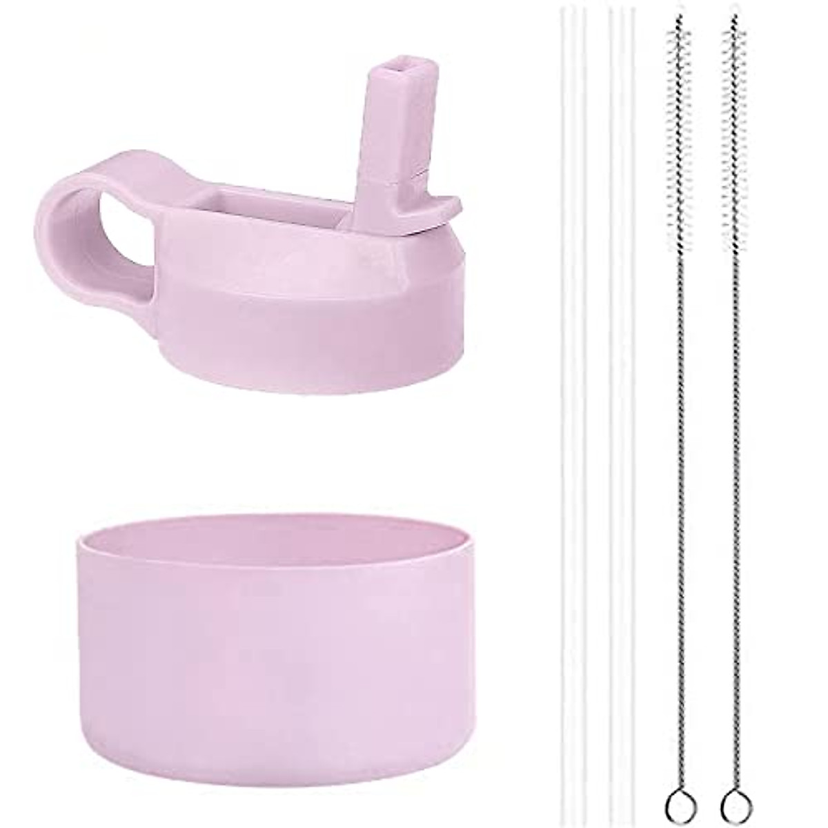 Top Souls Wide Mouth Straw Lid and Protective Boot Combo Pack, Compatible with Most Sports Water Bottles from 12-40 oz, Plus 2 Straws and 2 Brushes. (Medium, Lilac)