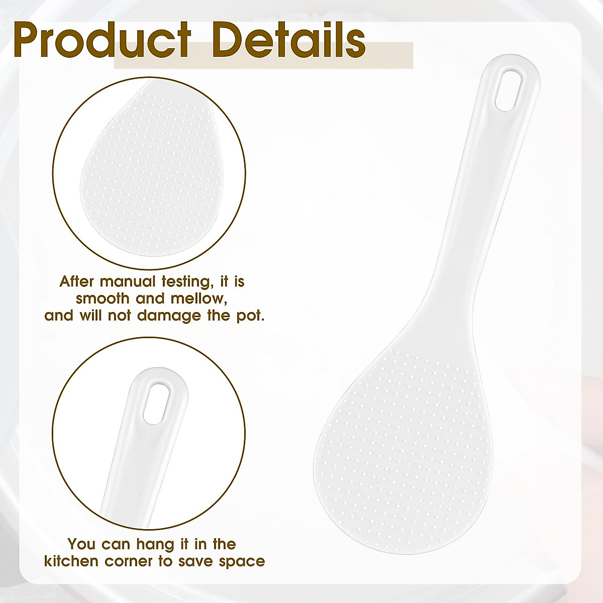 2PCS Rice Serving Spoon White Non-Stick Rice Spoon Paddle Rice Cooker Spoon Large Plastic Rice Spatula 7.95 Inch