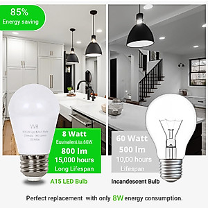 VVH 2 Pack LED Refrigerator Light Bulb 60 Watt Equivalent,A15 Light Bulb E26, 8W Daylight 5000K,800Lm,for Indoor and Outdoor, Ceiling Fan, Wall sconces,Appliance Bulb