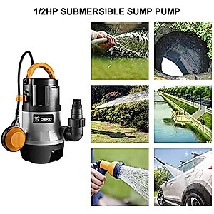 DEKO 400W 1/2HP Sump Pump 1981GPH Submersible Pump Clean/Dirty Water Pump Swimming Pool Garden Tub Pond Flood Drain w/Float Switch and Long 16ft Cable