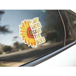 Plant These Save The Bees Honeybee 5 Inch Waterproof Sticker Décor Garden Honeycomb Bumble Dandelion Queen Honey Yard Spring Summer Butterfly Wildflower Honeybee Pollinator Indoor Outdoor Rock CS1458-2PK