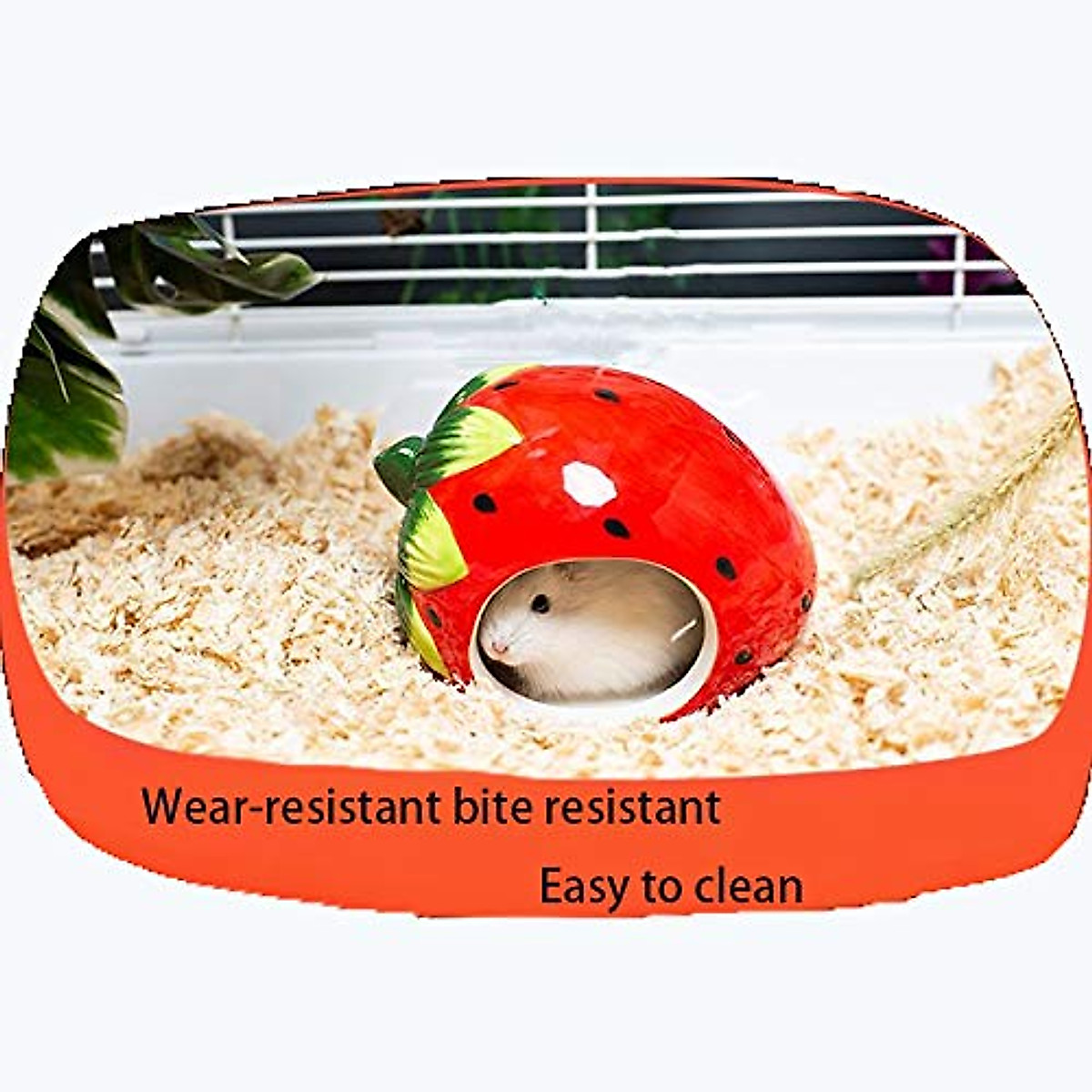 Small Animal Hideout Ceramic Hamster House Chinchilla Mini Hut Cave Cage Accessories for Dwarf Hamsters Gerbils and Hedgehog(Strawberry)