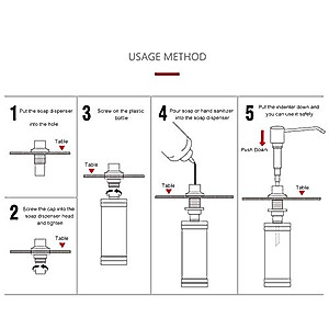 Kitchen Sink Soap Dispenser,Matte Black Stainless Steel Pump Head Kitchen Soap Dispenser with 10.14 OZ