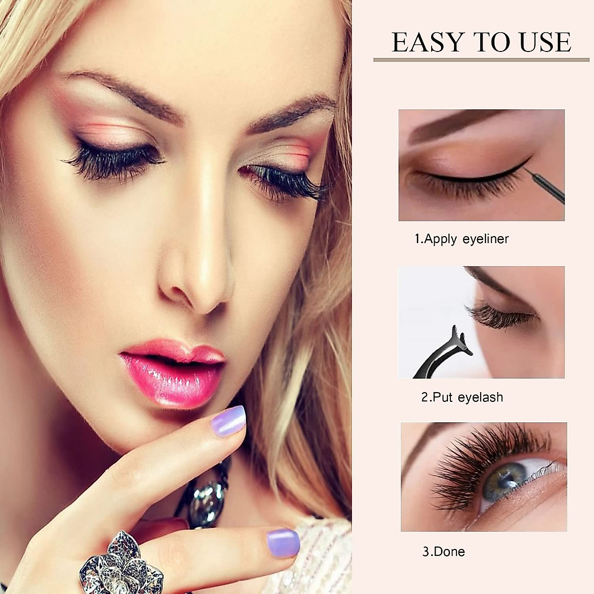 Magnetic Eyelashes Kit with Eyeliner, Magnetic Lashes Natural Looking 10 Pairs , 2 Pcs Magnetic Eyeliner, Reusable 3D False Eyelashes Lashes Pack, With lash tweezers，No Glue! Eyelashes Magnetic