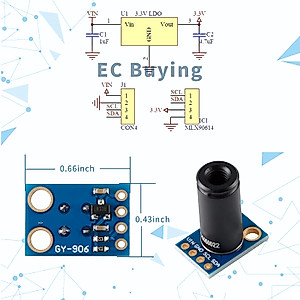 EC Buying MLX90614ESF-DCI Non-Contact Infrared Temperature Sensor Module High Precision Infrared Temperature Sensor Module Long Distance 50cm Serial Port IIC Suitable for Arduino/DIY (GY-906-DCI)