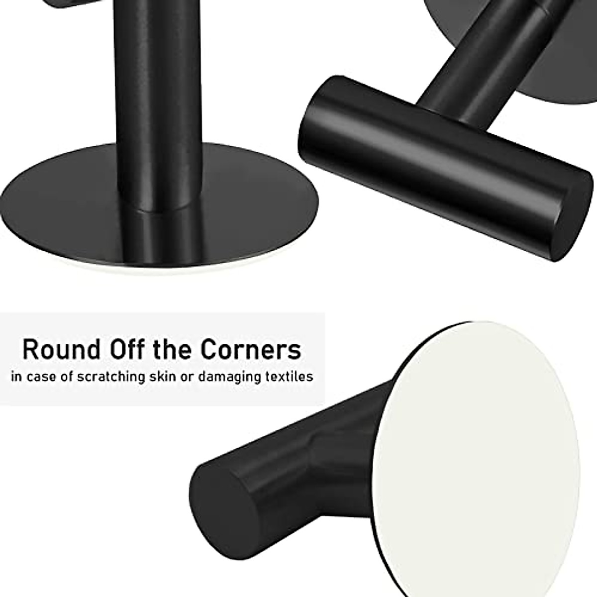 Towel Hook for Bathrooms Adhesive 2 Packs, Coat Hooks for Hanging Clothes, Heavy Duty Robe Towel Hangers for Shower Door Wall Mounted, Key Holder Wall Command Hook for Kitchen (Matte Black)