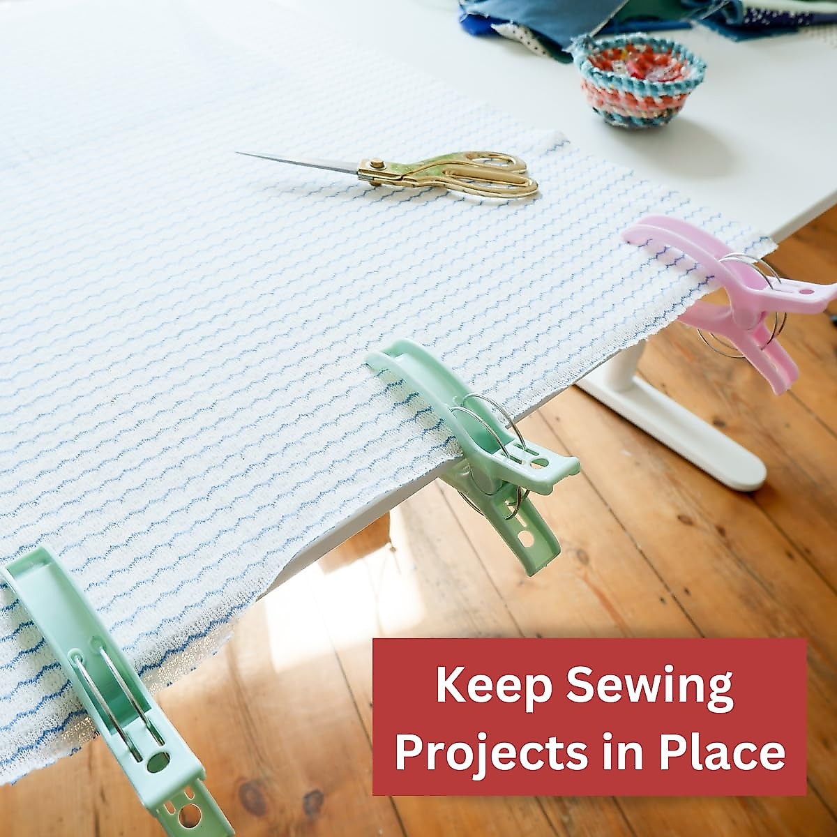 Madam Sew Jumbo Quilting Clamps | 6 Extra Large Clips for Sewing, Binding and Crafting Projects | 5 inch Wide Opening Keeps Fabric in Place