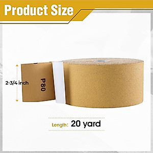 Shawya PSA Sandpaper Roll 80 Grit 2-3/4in x 20 Yards Self Adhesive Sticky Back Longboard Sand Paper Continuous Roll,Sand Sheets Roll for Woodworking, Auto Body, Air File Sander and Hand Sanding Blocks