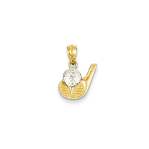 Solid 14k Yellow Gold Two Toned Golf Pendant Charm - 16mm x 12mm