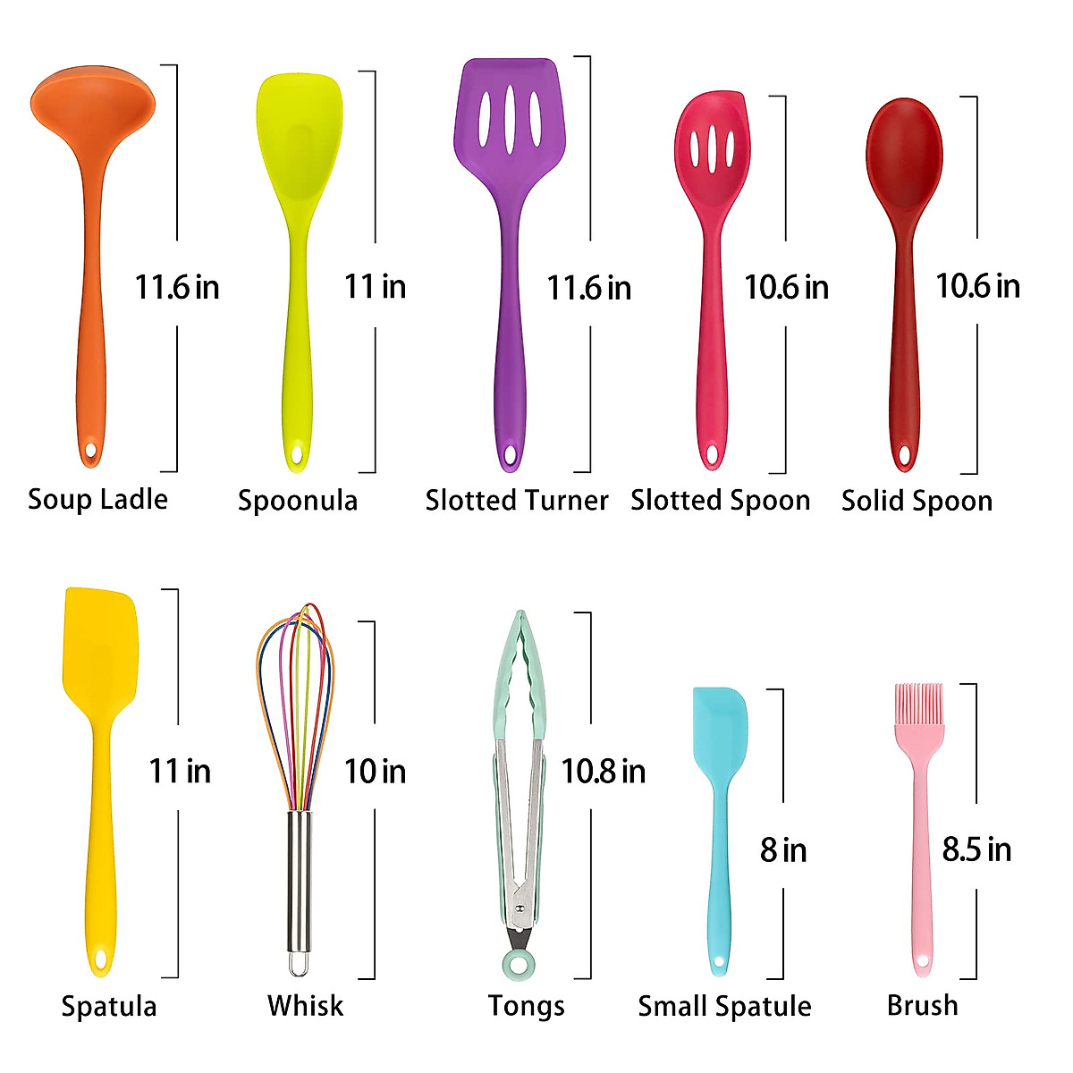 KAY RUK Kitchen Silicone Utensil Set,10Pcs Silicone Cooking Utensils Set,Food Grade Safety Silicone Utensils,480℉Heat Resistant Kitchen Tools,Seamless Easy to Clean, Non Stick Utensils(Multicolor)
