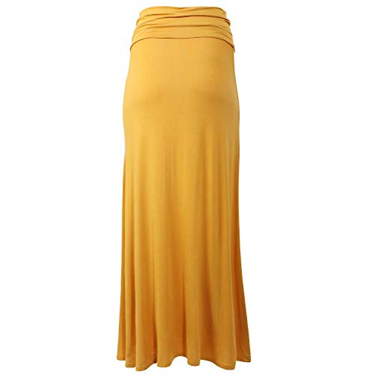 MixMatchy Women's Basic Foldable High Waist Regular and Plus Size Maxi Skirts Mustard 2XL