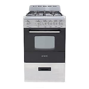 Avanti GR2013CSS Gas Range Oven Compact Freestanding Design, 4 Sealed Burners with Electronic Ignition, 2.1 Cu.Ft. Capacity Features Storage Drawer Broiler and Accessories, 20-Inch, Black