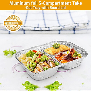 The Baker Celebrations Pack of 30 Aluminum Foil 3-compartment Disposable Trays with Lids