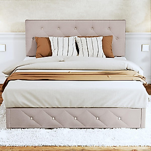 Fluest Full Bed Frame with Headboard Storage Drawers of 4 Upholstered Bed Frame Platform Adjustable Headboard Wooden Slats Support/No Box Spring Needed/Easy Assembly/Mattress Foundation,Beige