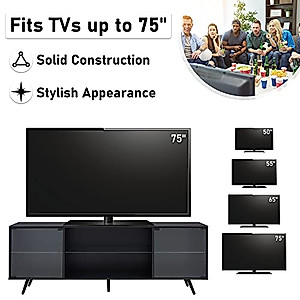 OKD Modern TV Stand for 75 Inch TV with LED Lights, Gaming Entertainment Center Media Console Television Stands with Magnetic Door & Adjustable Shelves for Living Room, Fits TVs up to 65+ Inch, Black