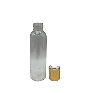 Natural Farms 4 oz Clear Cosmo Plastic Bottles -12 Pack Empty Bottle Refillable - BPA Free - Essential Oils - Aromatherapy | Gold Disc Caps - Made in the USA