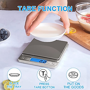 Yoncon Small Digital Food Scale Ounce/OZ and Gram Scale, Kitchen Scale 3000g/0.1g High Precision for Baking, Soap Making, Jewelry, Includes 2 Trays and Batteries, 9 Units, Tare Function, Easy to Store