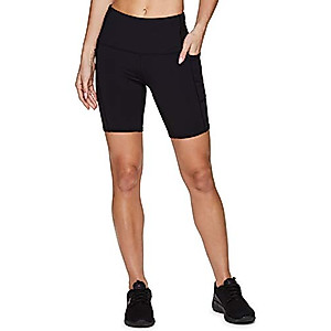RBX Active Women's 7" Solid Ultra Hold High Waist Squat Proof Yoga Bike Short with Pockets Black 7-Inch L