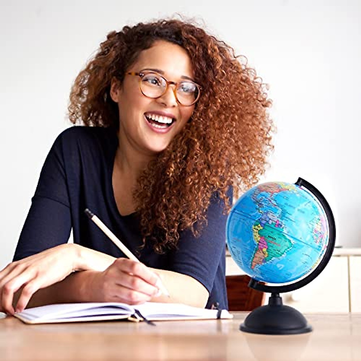 Rotating World Globe with Stand for Kids Learning, Spinning Earth Globe for Classroom Geography Education (8 In)