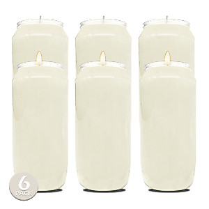 Hyoola 7 Day White Prayer Candles, 6 Pack - 6" Tall Pillar Candles for Religious, Memorial, Party Decor, Vigil and Emergency Use - Vegetable Oil Wax in Plastic Jar Container