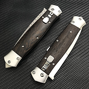 HEiLON Everyday Carry or Hunting Use Tactical Folding Pocket Knife, Stainless steel Single Edge Blade comfort with Wenge Wood Handle, Safety Lock & Glass Breaker