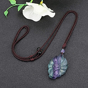 Jovivi Natural Fluorite Nine-Tailed Fox Crystal Necklace Healing Stones Gemstone Necklaces Pendant Protection Amulet Charm