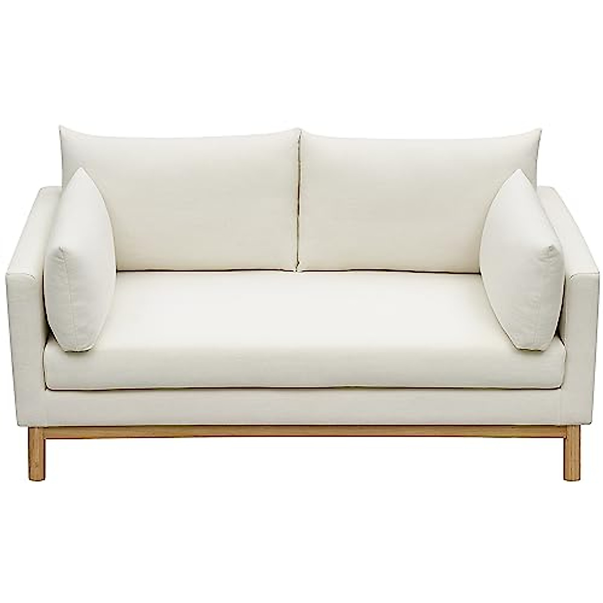 Meridian Furniture 157Cream-L Langham Collection Mid-Century Modern Linen Textured Fabric Upholstered Loveseat, Cream Linen Textured Fabric, Natural Finish Wood Base, 66" W x 33.5" D x 33" H, Cream