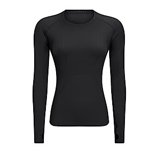 LUYAA Women's Workout Tops Long Sleeve Shirts Yoga Sports Running Seamless Breathable Gym Athletic Top Slim Fit Black