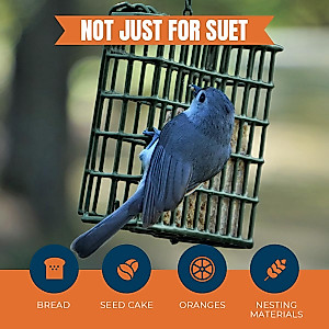 MEKKAPRO Suet Feeder with Hanging Metal Roof, One Suet Capacity, Suet Bird Feeder for Outside Hanging Water Resistant, Hanging Bird Feeder - Wild Bird Feeder Easy to Use Suet Cage (Single)