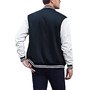 COOFANDY Mens Streetwear Varsity Jacket Letterman Jackets Baseball Bomber Wool Faux Leather Coats Navy Small