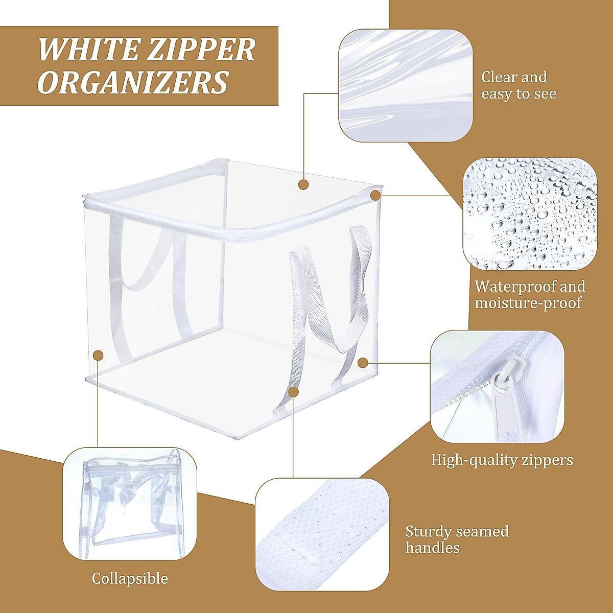 8 Pcs Clear Zippered Organizers 12''x12''x12'' Moving Bags with Reinforced Handles Heavy Duty Storage Cube Tote Storage Blanket Bags Bins for Clothes Moving Supplies Linens Shoes Closet Organizer