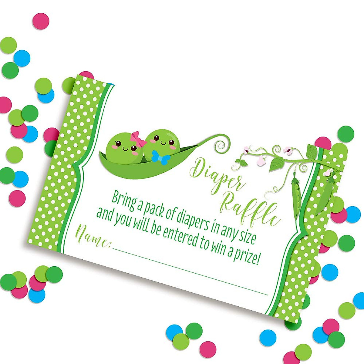 Two Peas In A Pod Twin Boy And Girl Diaper Raffle Tickets for Baby Showers, 20 2" X 3” Double Sided Insert Cards for Games by AmandaCreation, Bring a Pack of Diapers to Win Favors & Prizes!