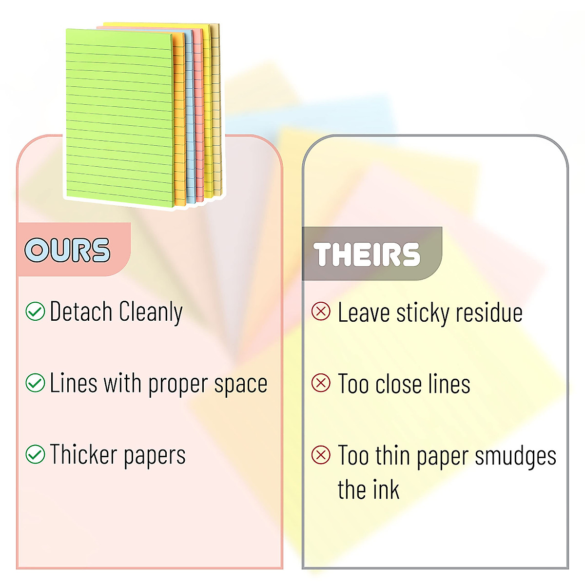 Mr. Pen- Lined Sticky Notes 4x6, 6 Pads, 45 Sheets/Pad, Pastel Color, Sticky Notes with Lines, Sticky Pads, Sticky Note Pads, Colorful Sticky Notes, Stickies Notes, Ruled Post Stickies