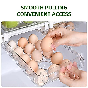 URORU Fridge Drawer Organizer, Unique Design Pull Out Egg Holder For Eefrigerator, Fridge Drawer For 15 Eggs, Egg Container Fit for Refrigerator with Shelf Under 0.6", Clear Acrylic Egg Storage Box…
