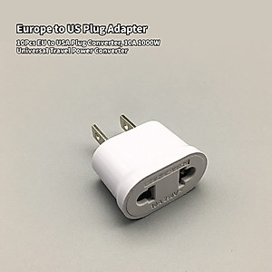 Europe to US Plug Adapter, 10Pcs EU to USA Plug Converter, 10A 1000W Universal Travel Power Converter, Spain Germany France to US Canada Mexico Adapters