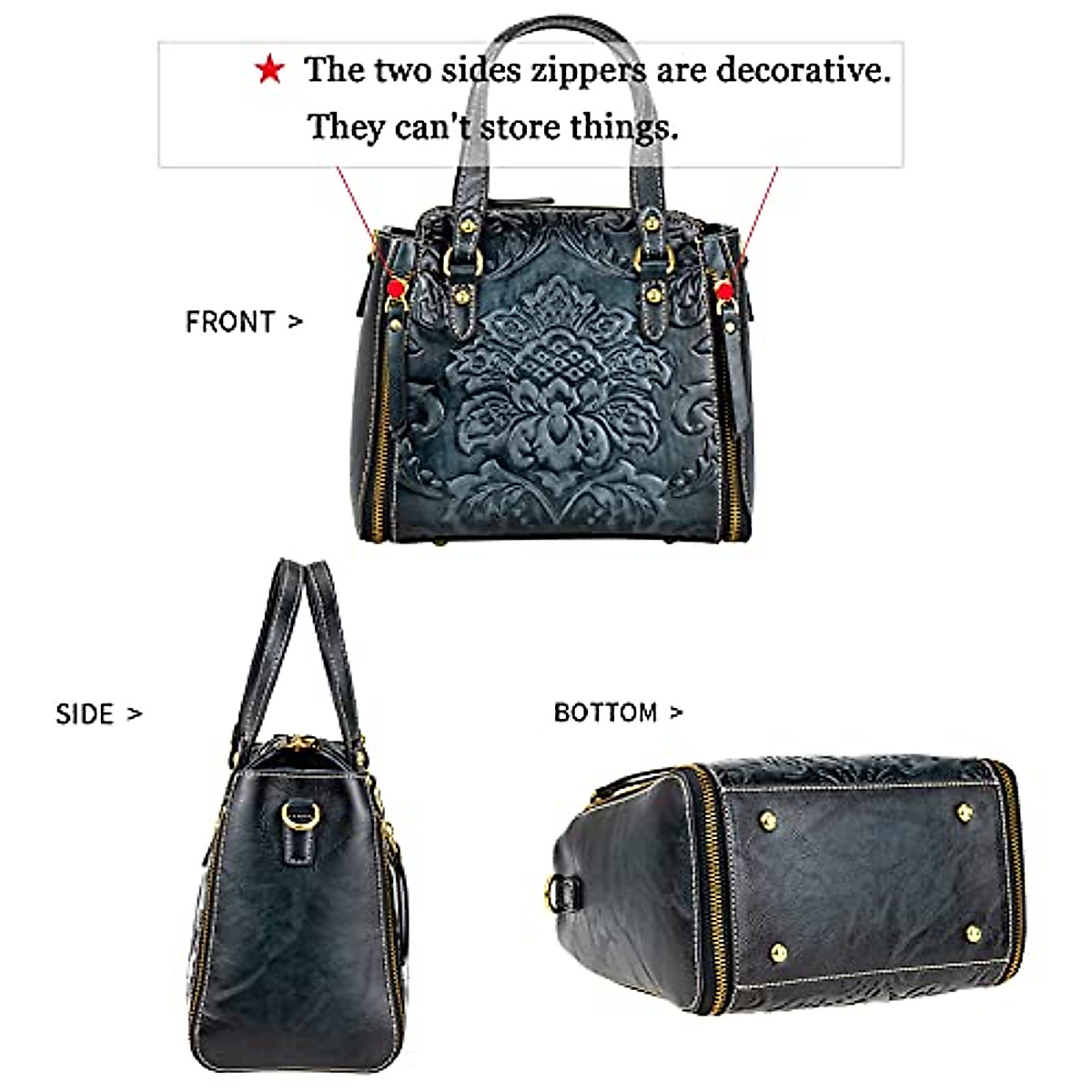 Crossbody Bag for Women Leather Top Handle Tote Purses Vintage Satchels Handbag (Flower Pattern- Blue)