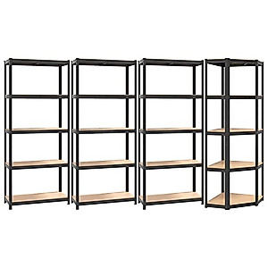 Tidyard 4 Piece 5-Layer Shelves Steel Engineered Wood Storage Organizer Shelf Racks Display Stand Anthracite for Kitchen, Bathroom, Warehouse, Basement, Laundry Room