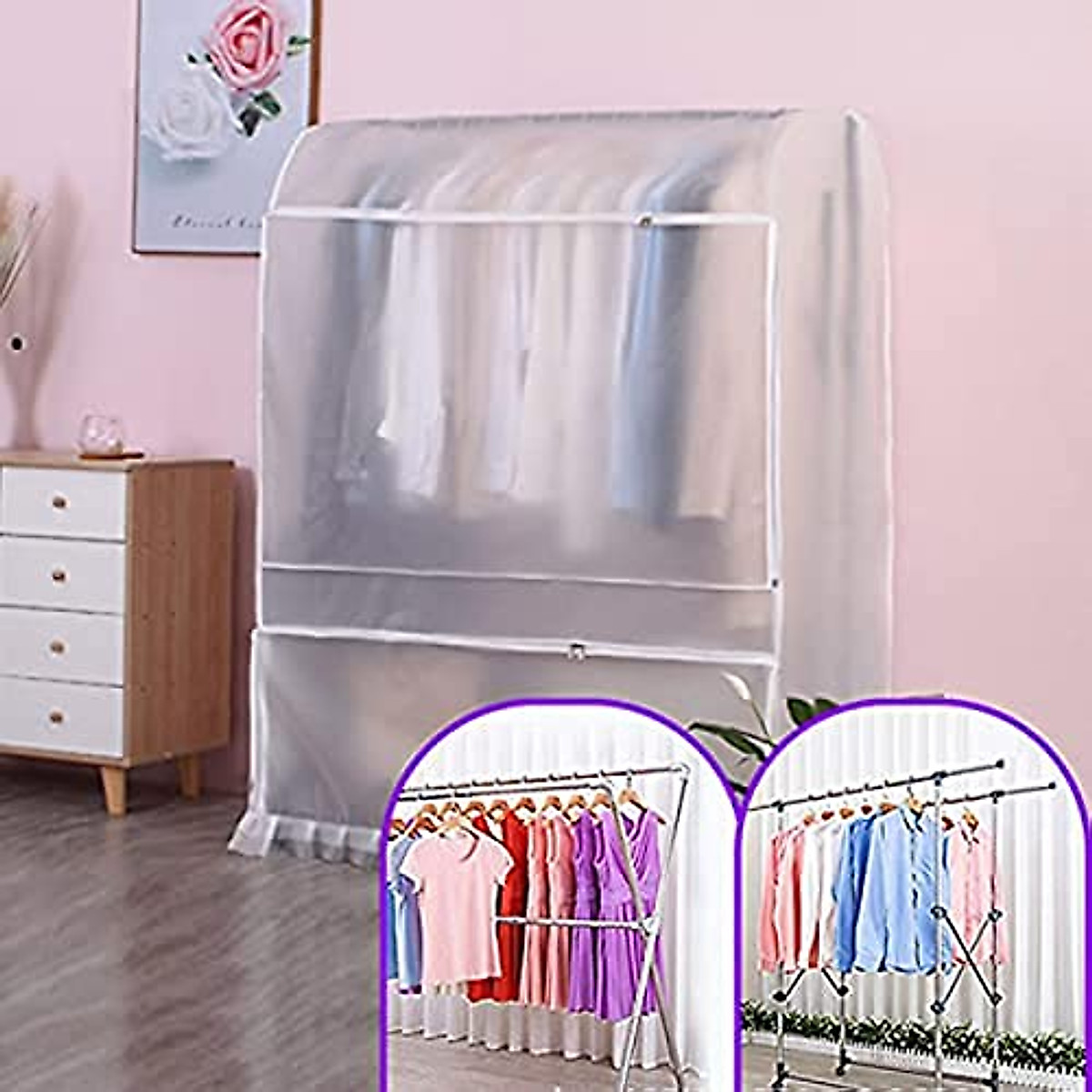 Cover for Clothes Stand - Dust Protection Clothes Cover Clothes Rack Storage Bag Clothes Rail Screen Protective Cover with Zip (Transparent,120 * 150 * 50cm)