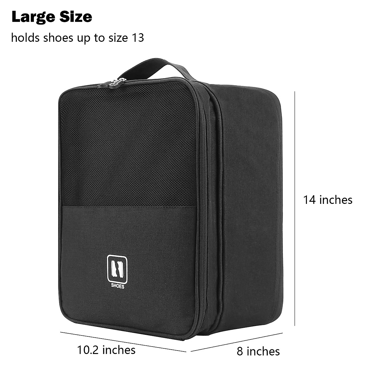 IMCUZUR Shoe Bag for Travel, Shoes Packing Organizer Bag for Women and Men, Holds Shoes up to Size 13 (Black)