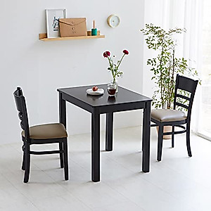 Livinia Cabin Dining Chair Set of 2, Solid Malaysian Oak PU Leather Upholstered Cushion Seat Wooden Ladder Back Side Chairs (Black) Assembly Required