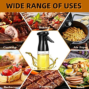 Oil Sprayer for Cooking, 220ml Glass Olive Oil Sprayer Mister with Brush, Olive Oil Vinegar Spritzer Sprayer Bottles Oil Dispenser for Kitchen, Widely Used for Air Fryer, Salad, Baking, BBQ, Black