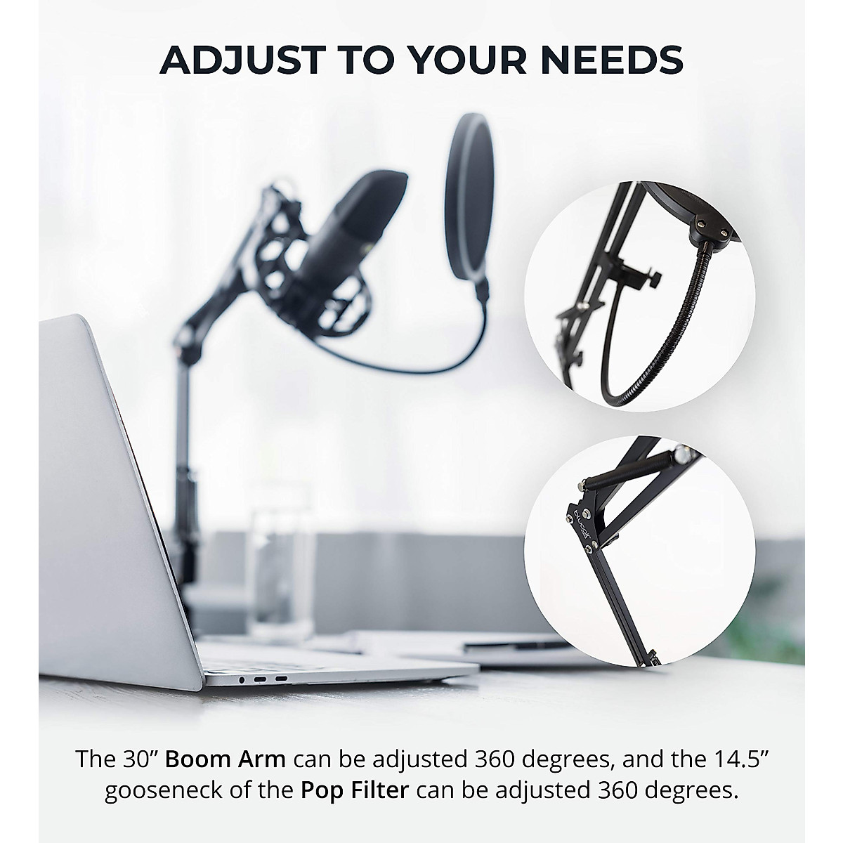 blucoil Audio Technica AT2035 Cardioid Condenser Microphone Perfect for Studio, Podcasting & Streaming, XLR Output Bundle Boom Arm Plus Pop Filter, and 2-Pack of 10-FT Balanced XLR Cables