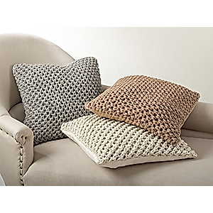 SARO LIFESTYLE Collecti 1590 Sheridan Collection Cotton Knitted Design Down Filled Throw Pillow, Grey, 20" Square