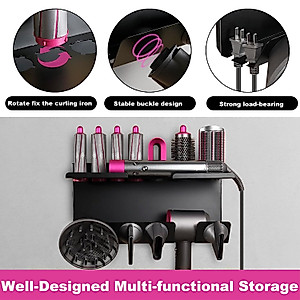 Kainasch Hair Dryer Holder for Dyson Airwrap, Magnetic Bracket Stand Storage Curling Iron Accessories Wall Mount Organizer with Screw/Adhesive, Non-Slip for Dyson Diffuser, Nozzle