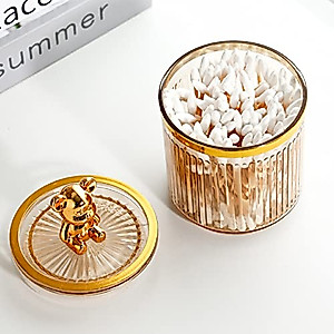 Worparsen Cotton Swab Storage Box, Transparent Smooth Edge with Lid, Dustproof Moisture-proof Store Cosmetics Desktop Organizer, Cotton Qtip Storage Box for Cotton Swabs Balls Makeup Pads Floss Orange